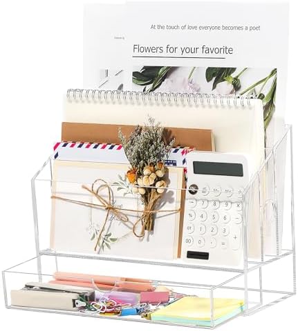 Amazon.com: CiWiVOKi Desk Organizer with 2 Vertical File Holder, 4 Tier ...
