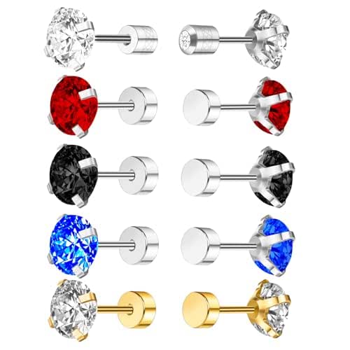 Amazon.com: 5 Pairs Flat Back Stud Earrings for Women, Trendy Cartilage ...