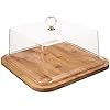 Wood Cake Stand Square Cake Tray with Acrylic Dome Cover Display Plate ...