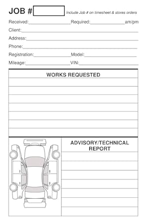 Vehicle Service Repair Job Work Card Record Sheet for Car Service: Book ...