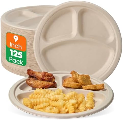 Amazon.com: ECOLipak 150 Pack Compostable 3 Compartment Plates, Heavy ...