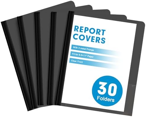 Amazon.com : 30 Pack Plastic Report Covers with Prongs and Clear Front ...