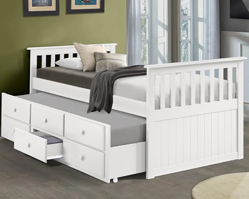 Captains Bed with Storage 3ft Single Bed Frame with Trundle, Single Day ...