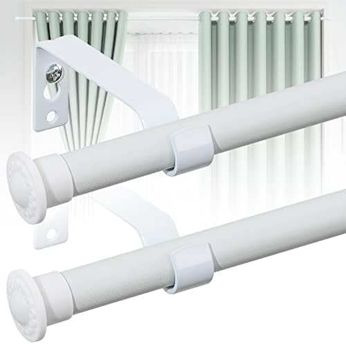 Harrms 2pcs Curtain Poles for Eyelet Curtains, 16mm Matt White Voile ...