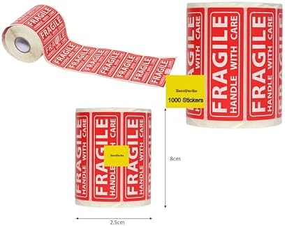 True-Ally 1 Roll Fragile Stickers - 3"x 2" Strong Adhesive Red Fragile ...