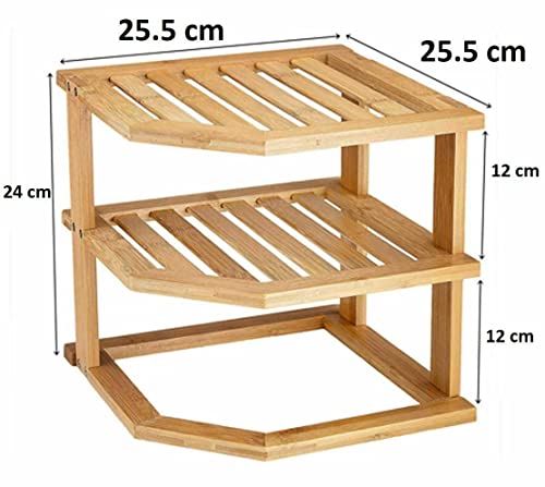 MantraRaj 3 Tier Bamboo Corner Shelf | Kitchen Cupboard Storage ...