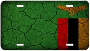 Amazon.com: Zambia Flag Crackled Design License Plate : Automotive