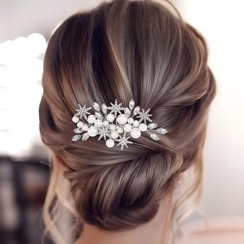 Amazon.com : Asooll Pearl Bride Wedding Hair Comb Silver Rhinestone ...
