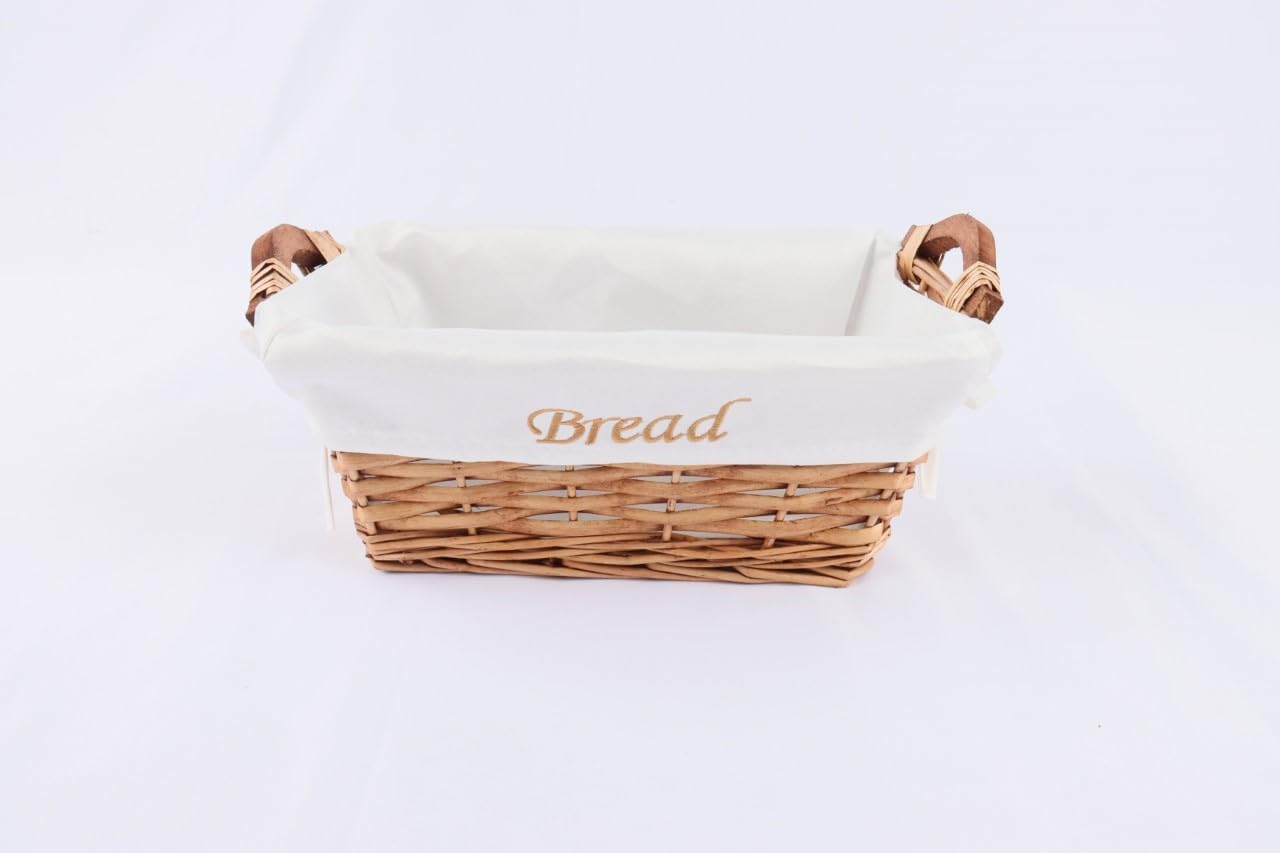 Chattels Rectangle Bread Basket with wooden handles and Washable Lining ...