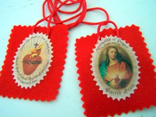 Amazon.com: WJH Catholic Cloth Red Scapular Sacred Heart of Jesus ...