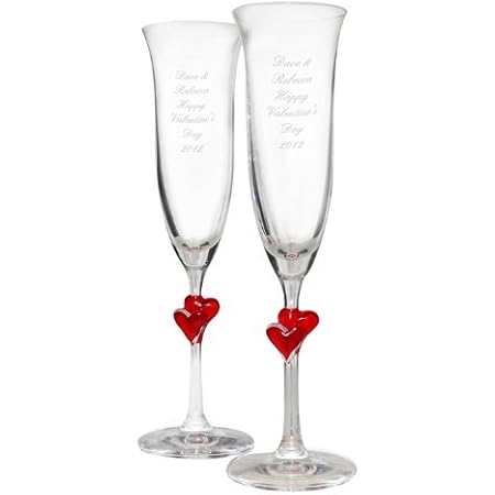Pair Of Personalised Engraved Glass 'Red Heart Stem' Champagne Flutes ...