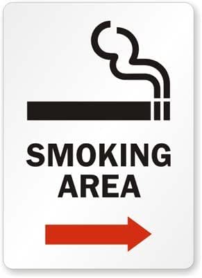 Smoking Area (arrow right) - vertical Laminated Vinyl Sign, 10" x 7 ...