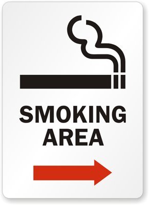 Smoking Area (arrow right) - vertical Laminated Vinyl Sign, 10" x 7 ...