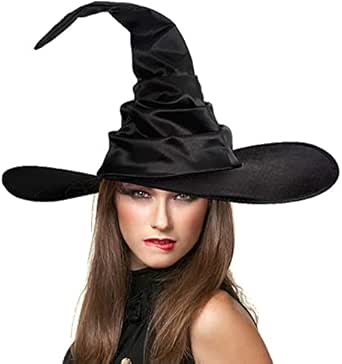 Amazon.com: mdgfge Halloween Black Ruched Witch Hat Foldable Wide Brim ...