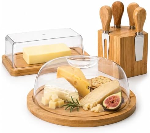 Porta Queijo e Manteigueira com Tampa em Bambu e Acrílico – Conjunto ...