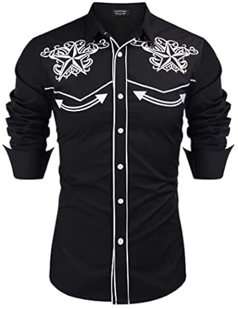 COOFANDY Men's Western Shirts Long Sleeve Slim Fit Embroideres Cowboy Casual Button Down Shirt ...
