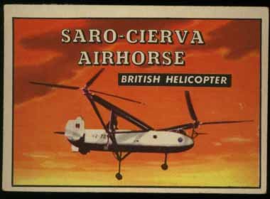 Topps "Wings" Aircraft Trading Card "Saro-Cierva Airhorse Helicopter ...