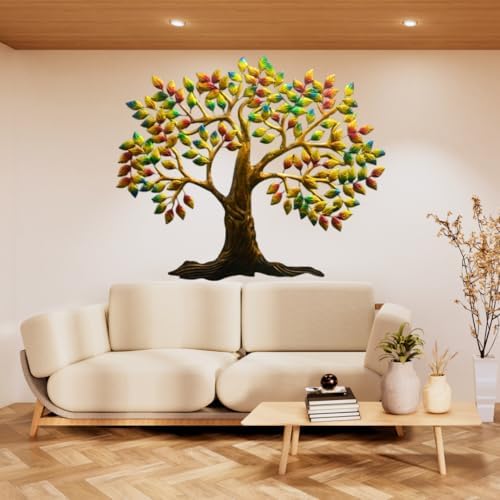 Mahalaxmi Art Handcrafted Iron Wall Hanging Big LED Gold Tree for Home ...