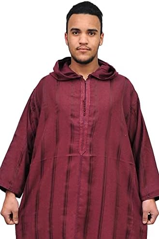 Moroccan Men Djellaba Handmade Hooded Caftan Burgundy With Matching ...
