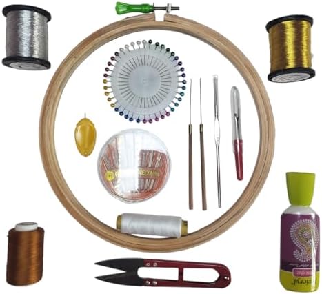 Generic - Aari Embroidery Kit: 14-Piece Set with Hoop, Needles, Threads ...