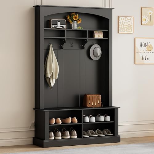Amazon.com: Merax Farmhouse Wood Hall Tree with Bench and Shoe Storage ...
