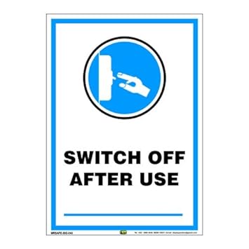 Mr. Safe - Switch Off After Use Sign PVC Sticker A5 (5.8 inch X 8.2 ...