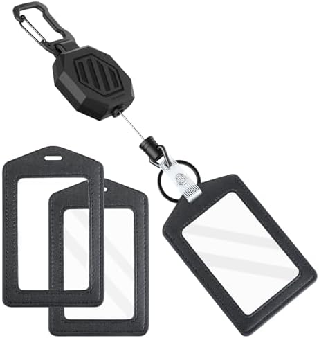 Amazon.com : DELSWIN Genuine Leather ID Badge Holder With Retractable ...