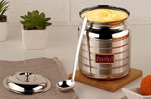 Buy HAZEL Stainless Steel Ghee Pot with Spoon | 600 ml Oil Containers ...