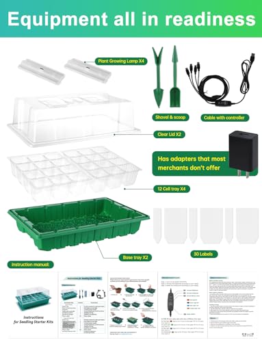 2 Packs Large Seed Starter Tray, Adjustable Brightness and Timer with ...