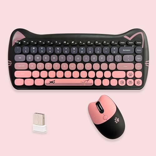 Amazon.com: Cute Cat 2.4G USB Wireless Keyboard and Mouse Combo, Silent ...