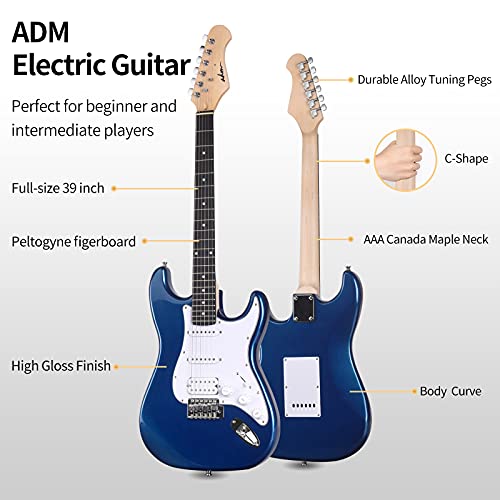 ADM Electric Guitar Beginner Kit 39 Inch Full Size Solid Body Electric ...