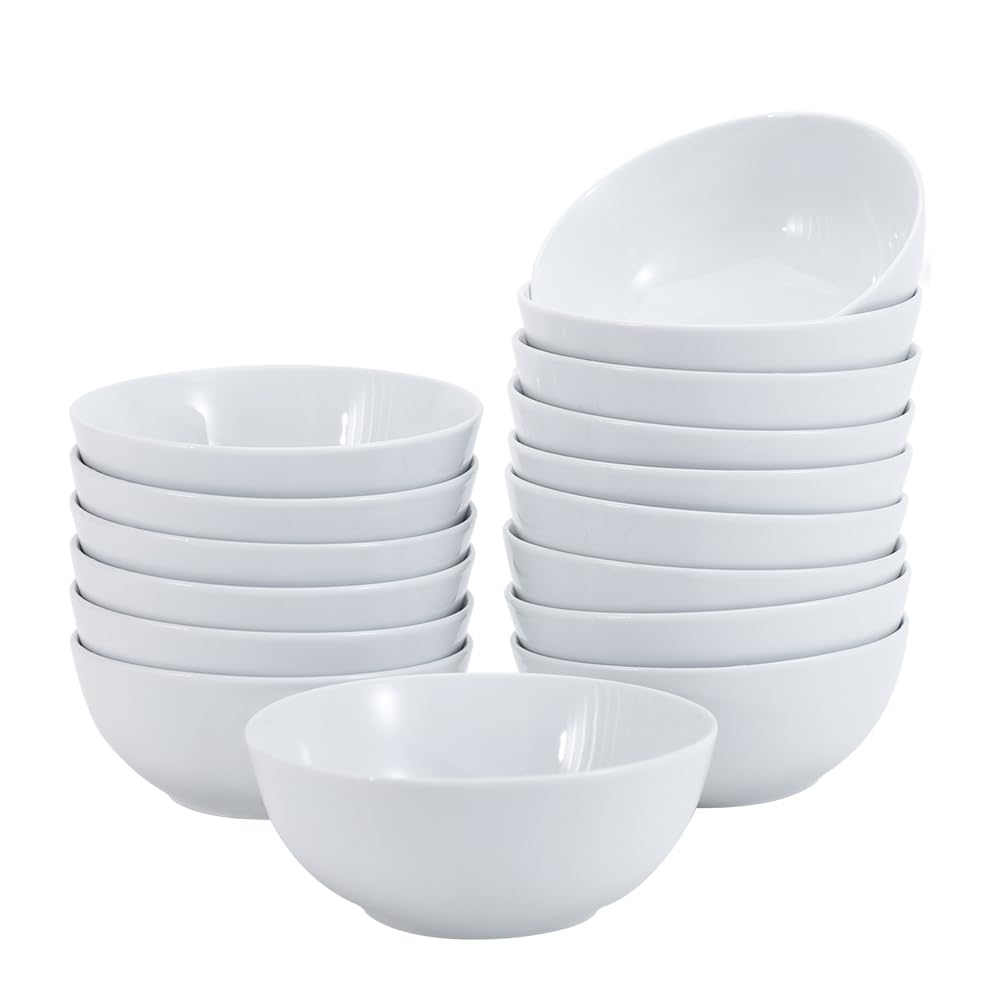 Amazon.com | Amazon Basics 16-Pack White Porcelain Coupe Bowl, 5.9 ...