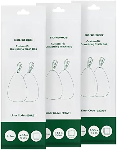 SONGMICS Heavy-Duty Bin Bags, Drawstring Rubbish Bags for 4-5.3 Gallon ...