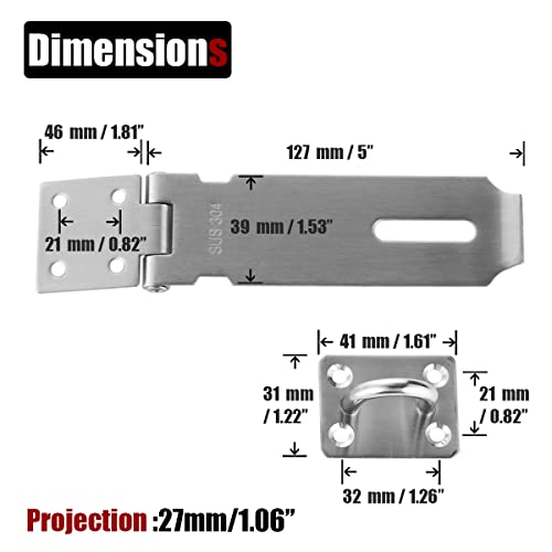 Snapklik.com : Door Hasp Latch Lock, 5 Inch 304 Stainless Steel Safety ...