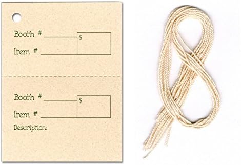 Amazon.com : 100 Booth Hang Tags 2-Part & 100 Cut Strings for Crafts ...