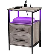 Amazon.com: HOSEOKA White Nightstand with Charging Station 2 Drawer ...