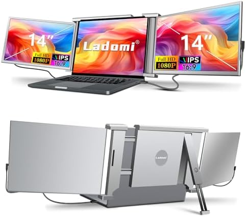 Ladomi Extensor de tela triplo para laptop de 14 polegadas, monitor FHD ...
