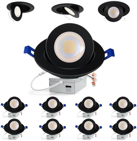 Adetu 6 inch 5CCT Gimbal Black Led Recessed Lights, 360°+90° Adjustable ...