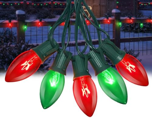 Konictom 25FT Red and Green Christmas Lights, C9 Waterproof Red Green ...