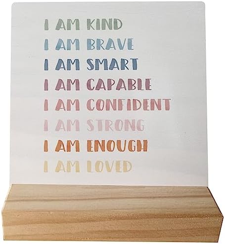 Amazon.com: Colorful I am Kind I am Brave I am Smart Positive Affirmations Desk Small Wood Sign ...