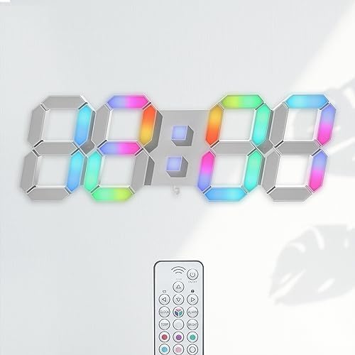 KOSUMOSU LED Wall Clock 15" RGB Digital LED Clock for Living Room Decor ...
