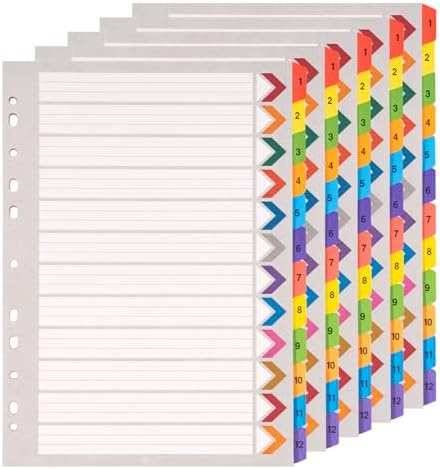 [5 Pack] File Dividers A4,12 Part Numbered 1-12,Subject Divider with ...