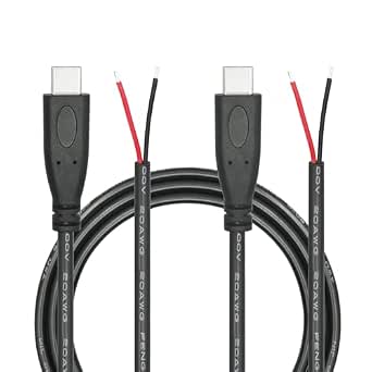 USB C to 2 Pin Bare Wire Open End Power Cable 3FT, 20AWG 5V USB Type C ...