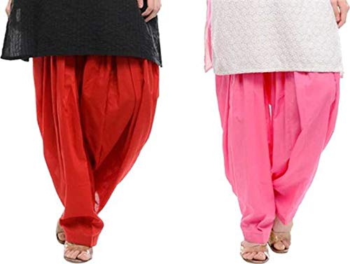 Buy PI World Cotton Blend Solid Patiala Rani Pink Red at Amazon.in