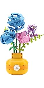 Amazon.com: LUKHANG Blue Bouquet Building Blocks Set Blue Roses with ...