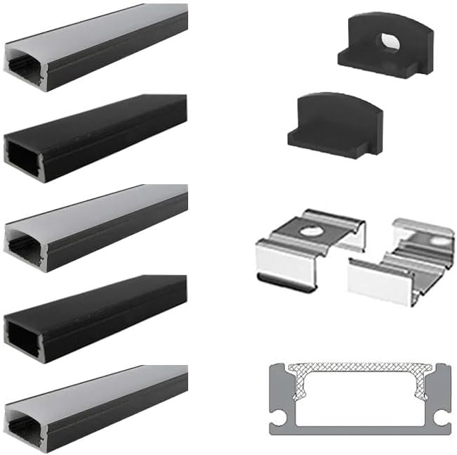 Black Flat Aluminum Profile Channel 10 Meters 5 Packs 2 Meter /6.56ft ...