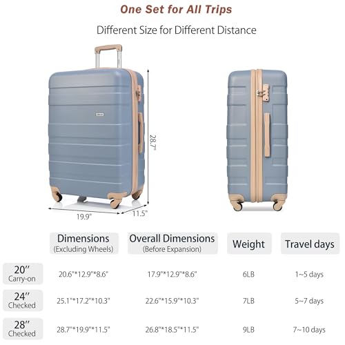 Snapklik.com : Merax 3 Piece Expandable ABS Hardshell Luggage Sets ...