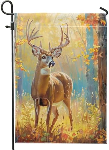 Amazon.com : TPHIHPT Fall Wild Deer Garden Flags 12x18 Inch Double ...