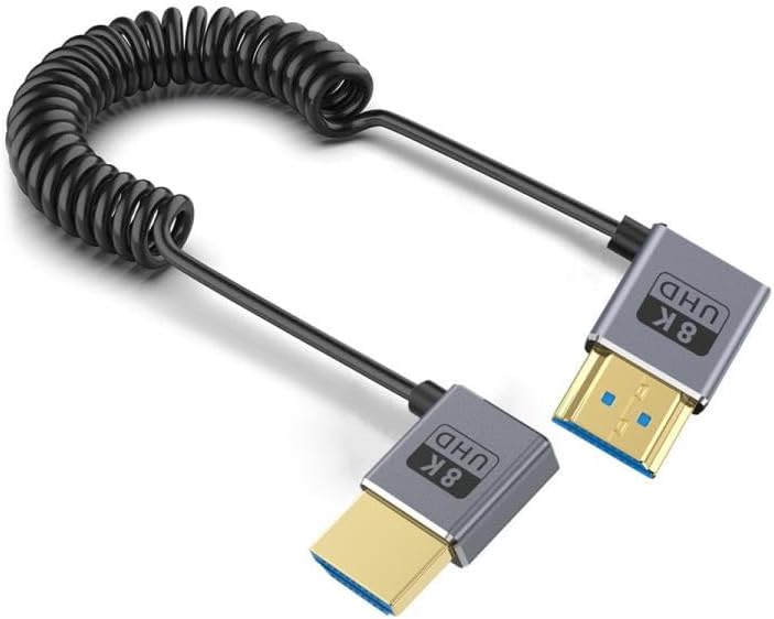 0.7m Coiled HDMI 2.1 Cable with Right-to-Left Elbow - 8K 48Gbps ...