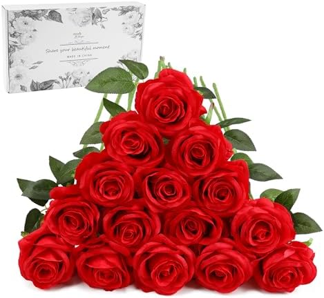 Amazon.com: Hawesome 12PCS Artificial Silk Flowers Realistic Roses ...